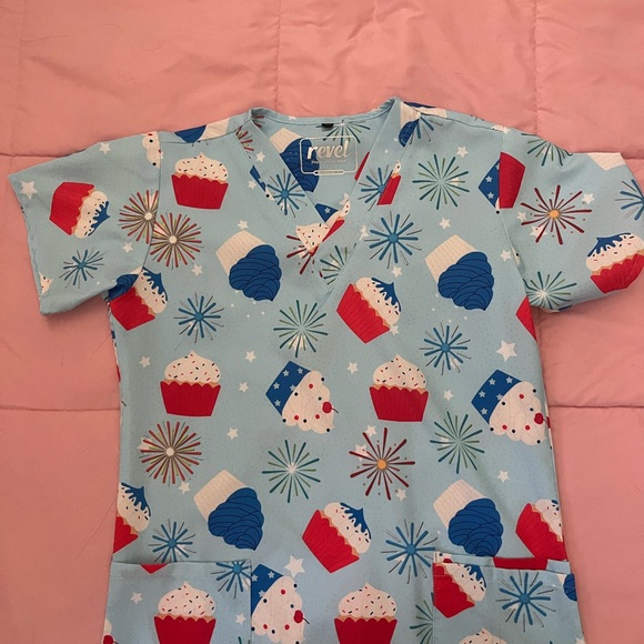 Revel | Other | Blue Cupcake Fireworksscrub Top Size Sfestive 4th Of ...